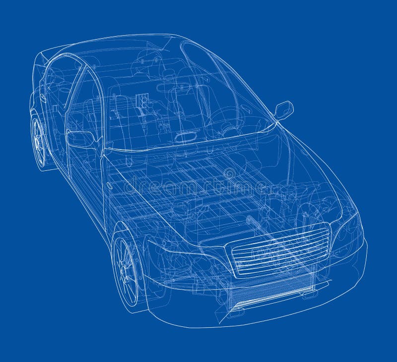 Electric Car with Chassis. Vector Rendering of 3d Stock Vector ...