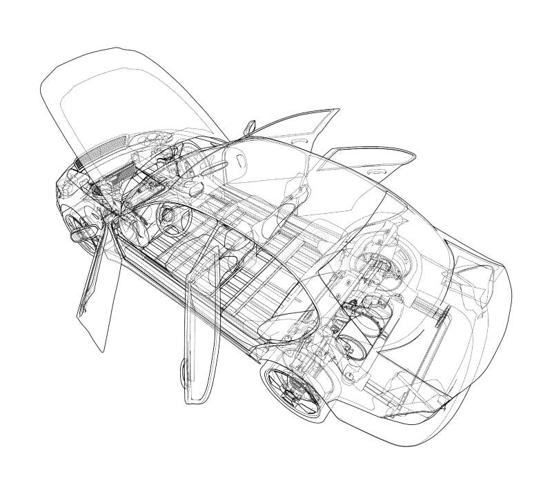 Electric Car with Chassis. Vector Rendering of 3d Stock Vector ...