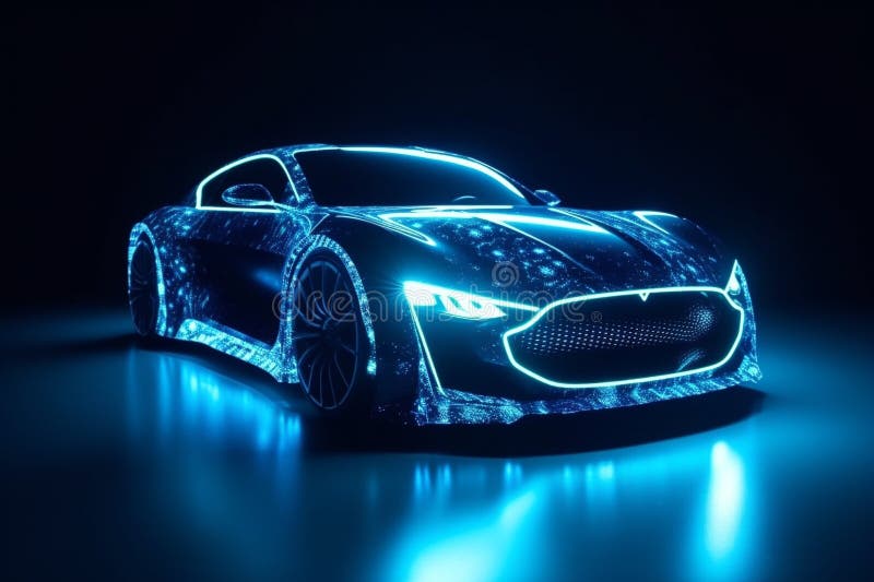Electric Car Concept. Blue Glowing Car. Generative AI Stock ...