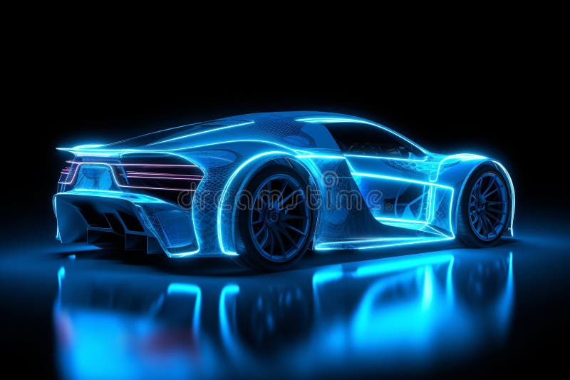 Electric Car Concept. Blue Glowing Car. Generative AI Stock ...