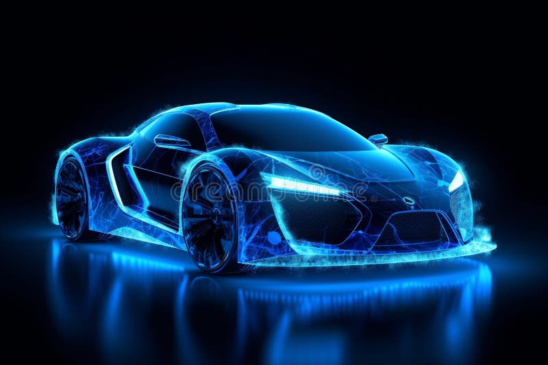 Electric Car Concept. Blue Glowing Car. Generative AI Stock ...