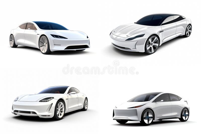 Electric Car in Concept. EV White Hatchback Sedan Isolated on White ...