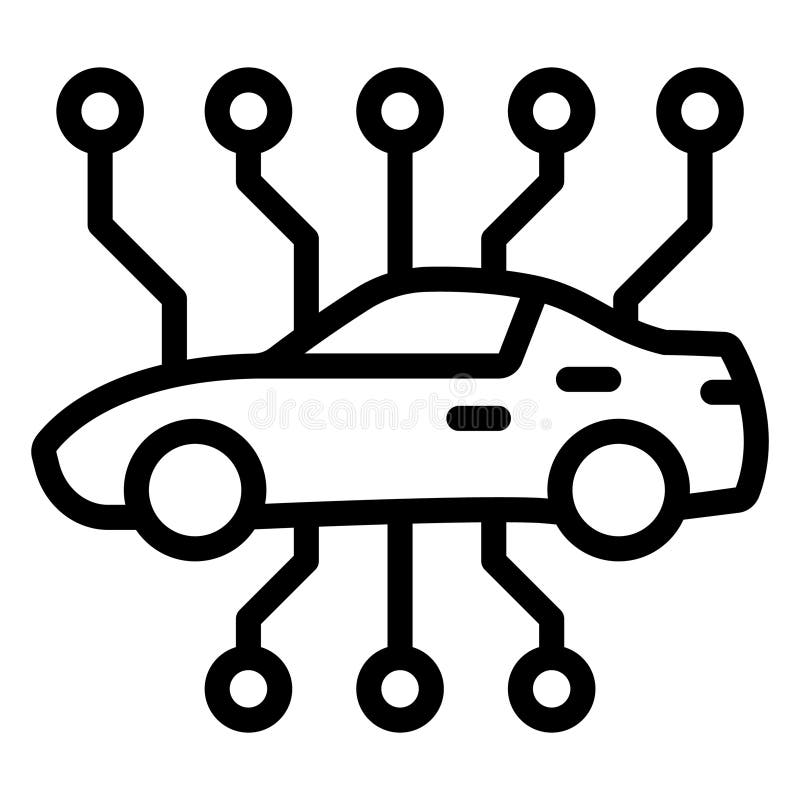 Electric Car with Contacts Line Icon, Wired Connection Concept. Vector ...