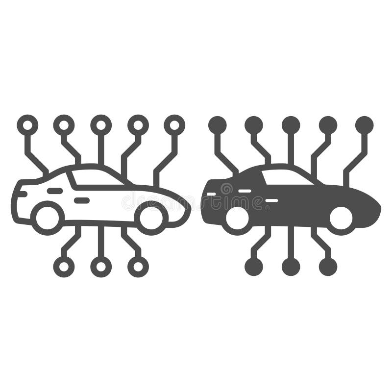 Electric Car with Contacts Line and Solid Icon, Wired Connection ...