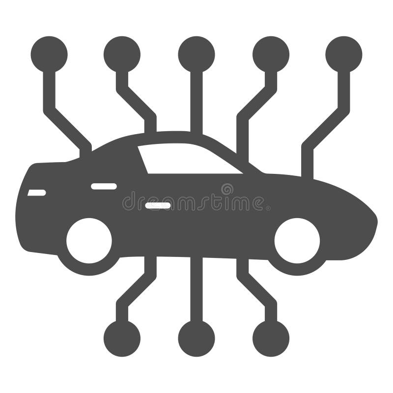 Electric Car with Contacts Solid Icon, Wired Connection Concept. Vector ...