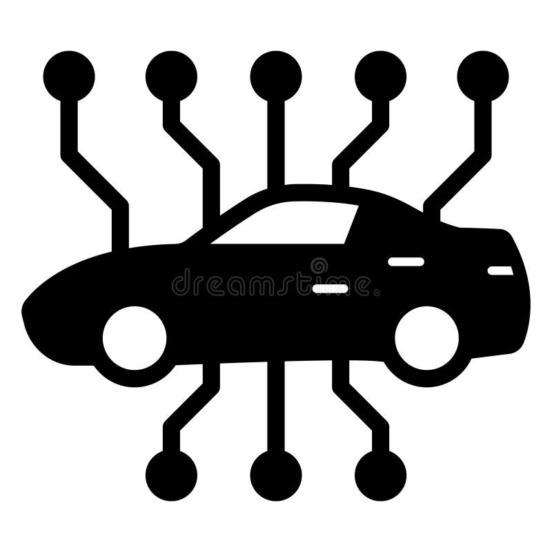 Electric Car with Contacts Solid Icon, Wired Connection Concept. Vector ...