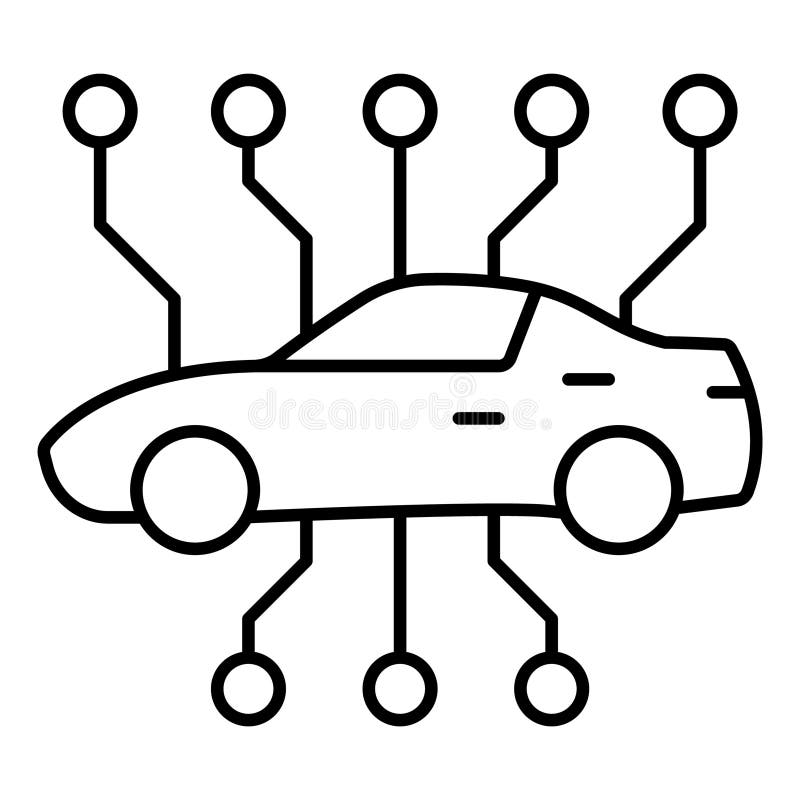 Electric Car with Contacts Thin Line Icon, Wired Connection Concept ...