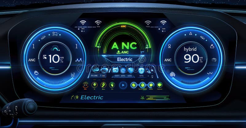 Electric Car Dashboard: Speed, Temperature, and Range Display Stock ...