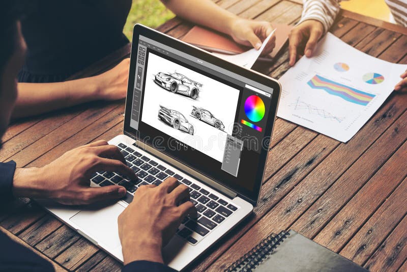 Electric Car Design Software on Computer Screen Show Simulation ...