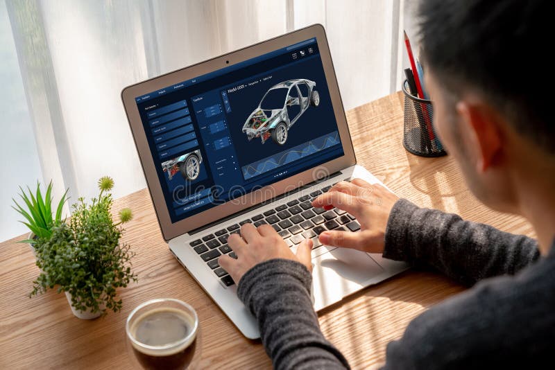 Electric Car Design Software on Computer Screen Show Simulation ...