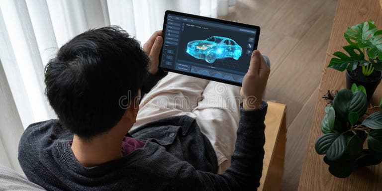 Electric Car Design Software on Computer Screen Show Simulation ...