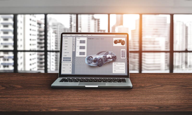 Electric Car Design Software on Computer Screen Show Simulation ...