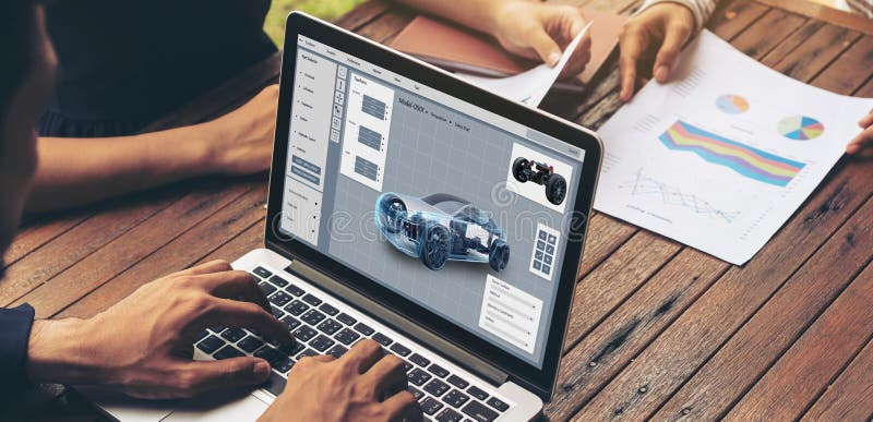 Electric Car Design Software on Computer Screen Show Simulation ...
