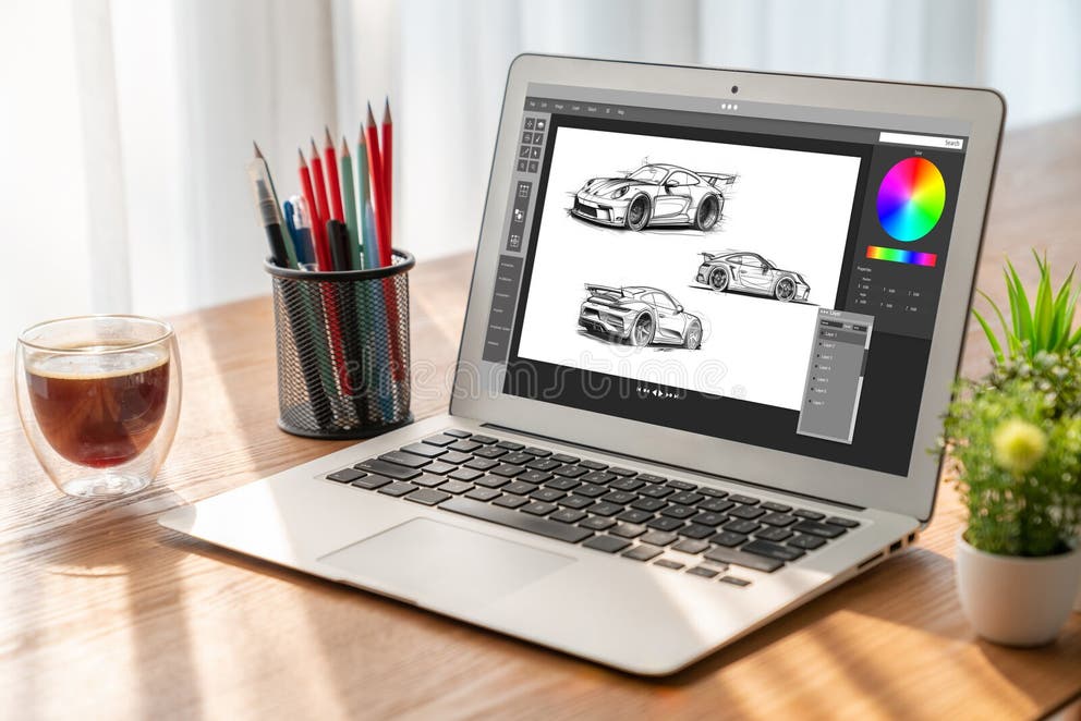 Electric Car Design Software on Computer Screen Show Simulation ...