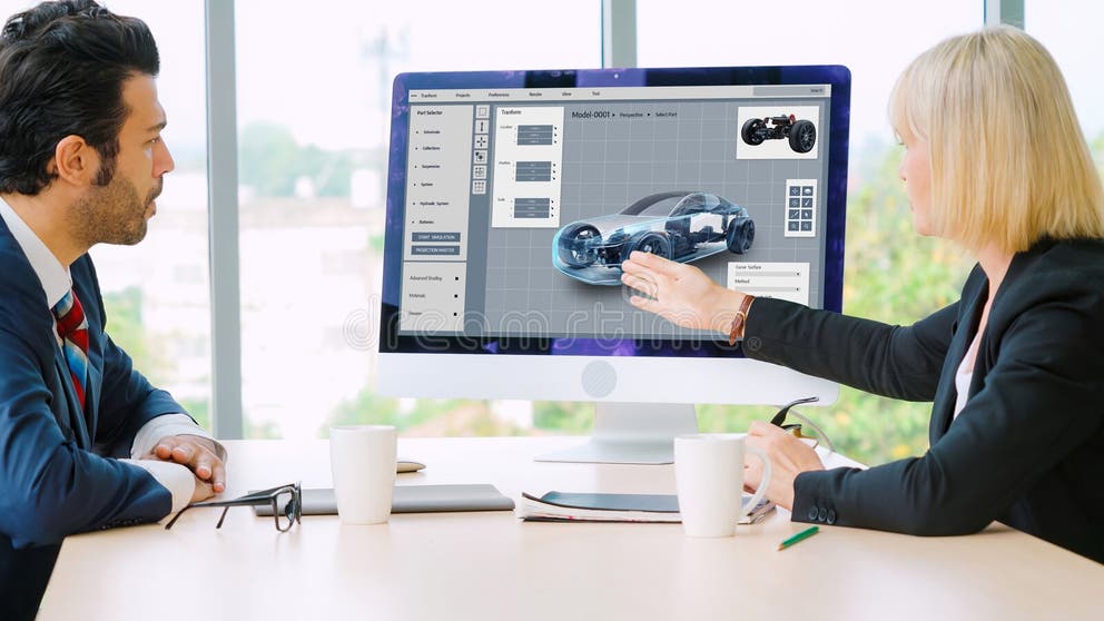 Electric Car Design Software on Computer Screen Show Simulation ...