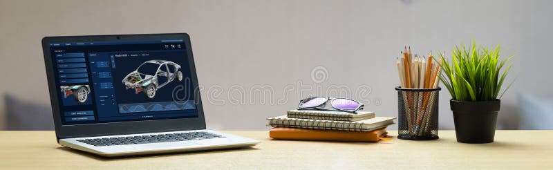 Electric Car Design Software on Computer Screen Show Simulation ...