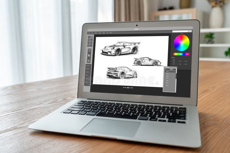 Electric Car Design Software on Computer Screen Show Simulation ...