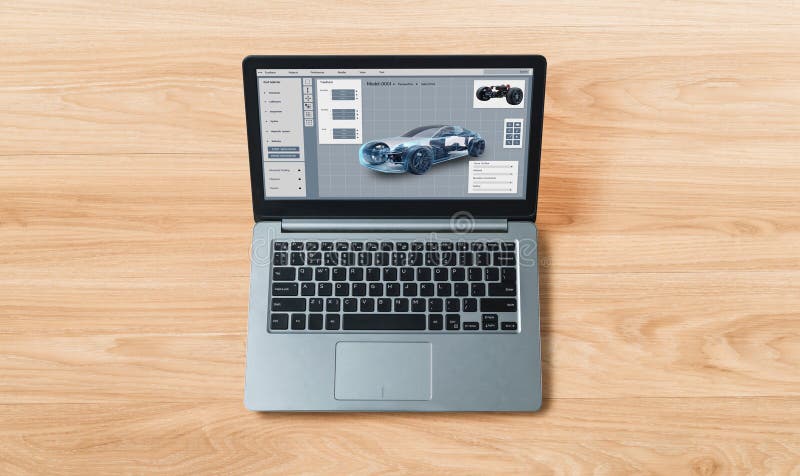 Electric Car Design Software on Computer Screen Show Simulation ...