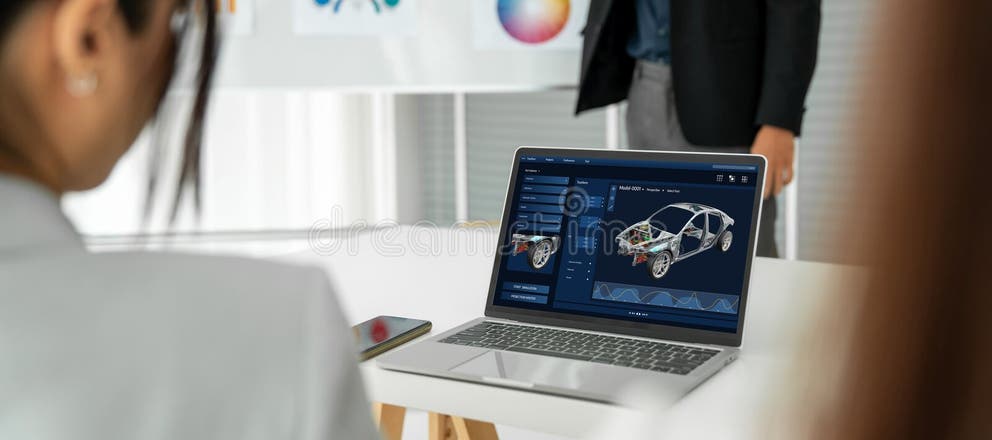 Electric Car Design Software on Computer Screen Show Simulation ...