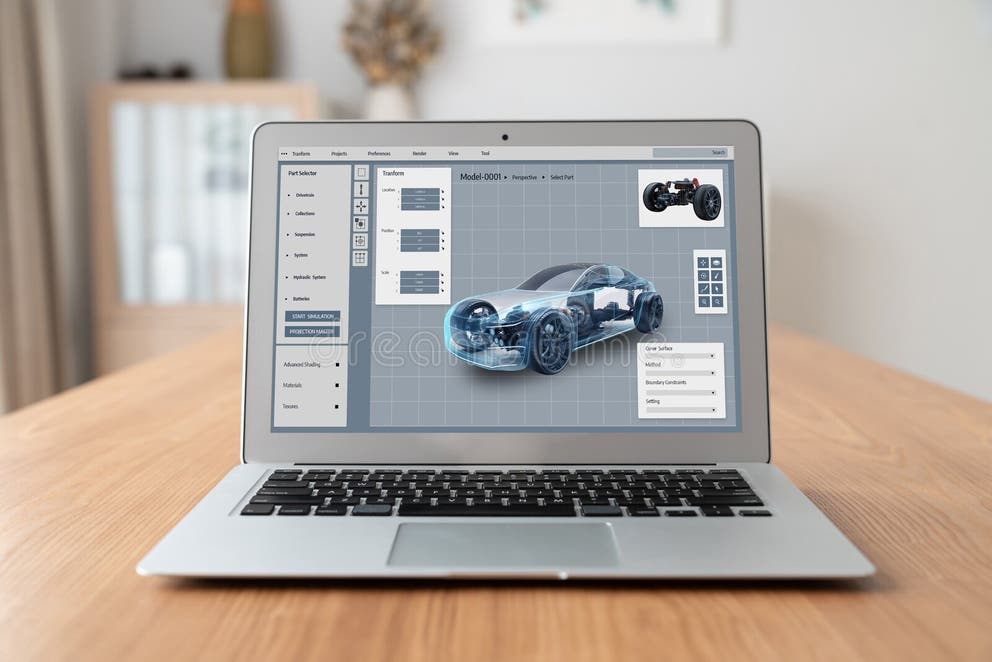 Electric Car Design Software on Computer Screen Show Simulation Blueprint Snugly Stock ...