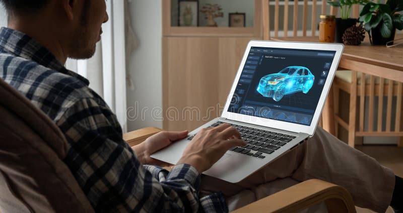 Electric Car Design Software on Computer Screen Show Simulation ...