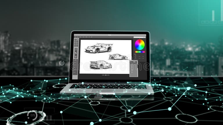 Electric Car Design Software on Computer Screen Show Simulation ...