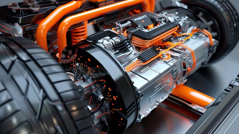 Electric Car Engine Cutaway Detailed Inside View Illustration AI Image ...