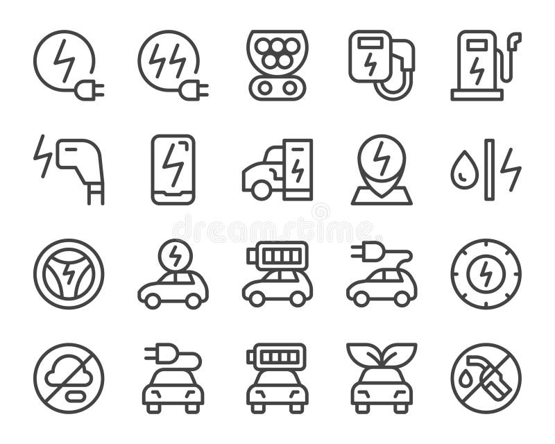 Electric Car,ev Car Line Icon Set Stock Illustration - Illustration of ...