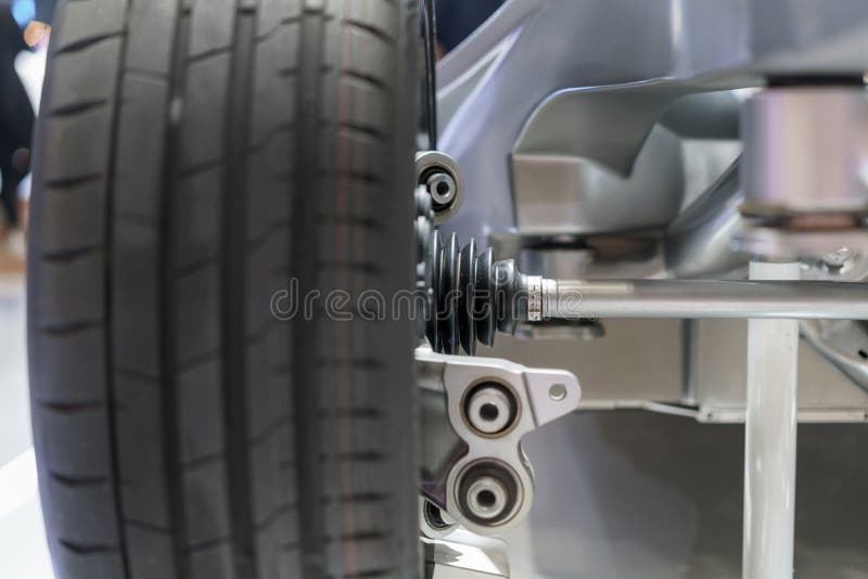 Electric Car Front Axle with New Tire of the Suspension Structure an ...