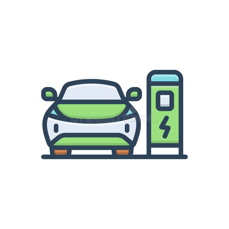 Color Illustration Icon for Electric Car, Chargeable and Friendly Stock ...