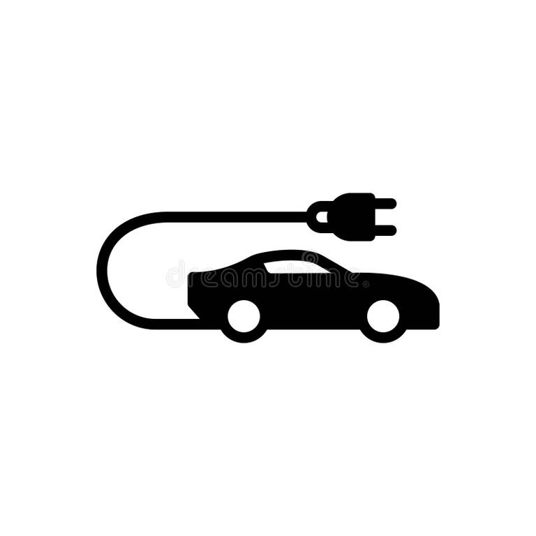 Black Solid Icon for Electric Car, Chargeable and Plug Stock ...