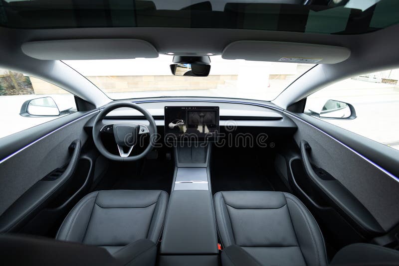 Electric Car Interior Details Adjustments. Inside Car Interior with ...