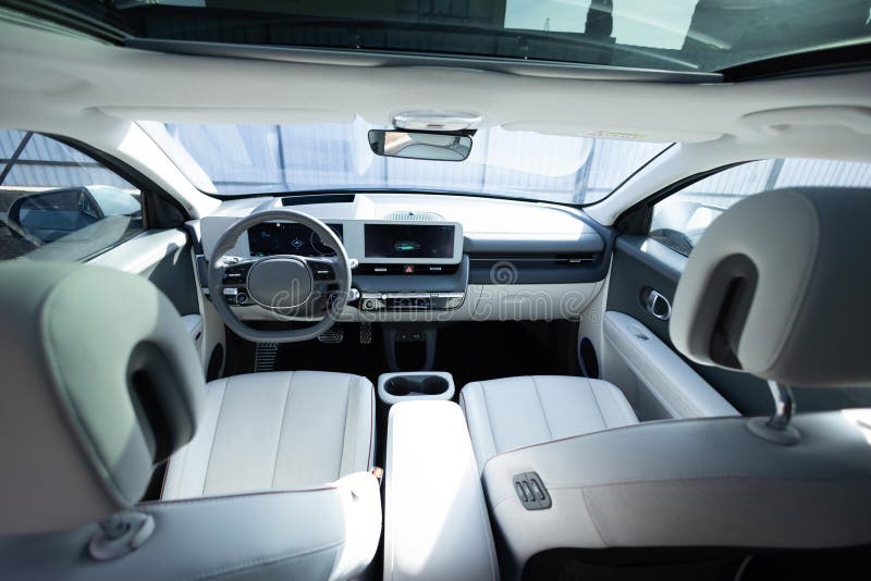 Electric Car Interior Details Adjustments. Inside Car Interior with ...