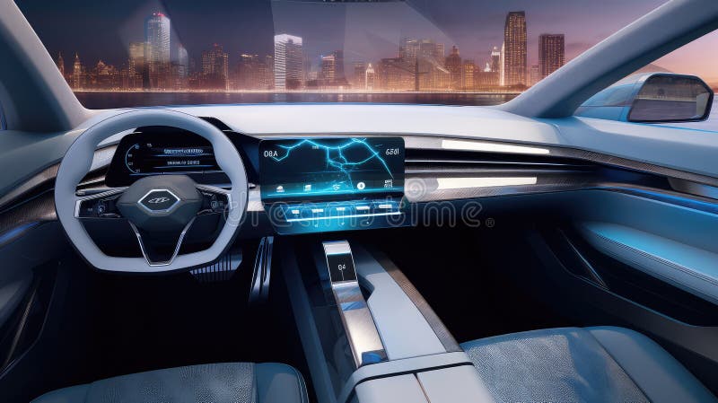 Electric Car Interior Details of Inside Car with Front Seats Stock ...