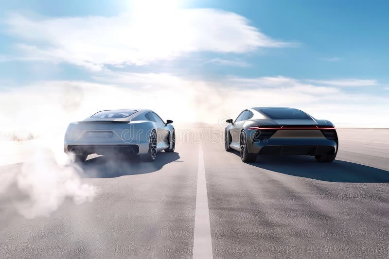 An Electric Car and a Car with an Internal Combustion Engine Surrounded ...