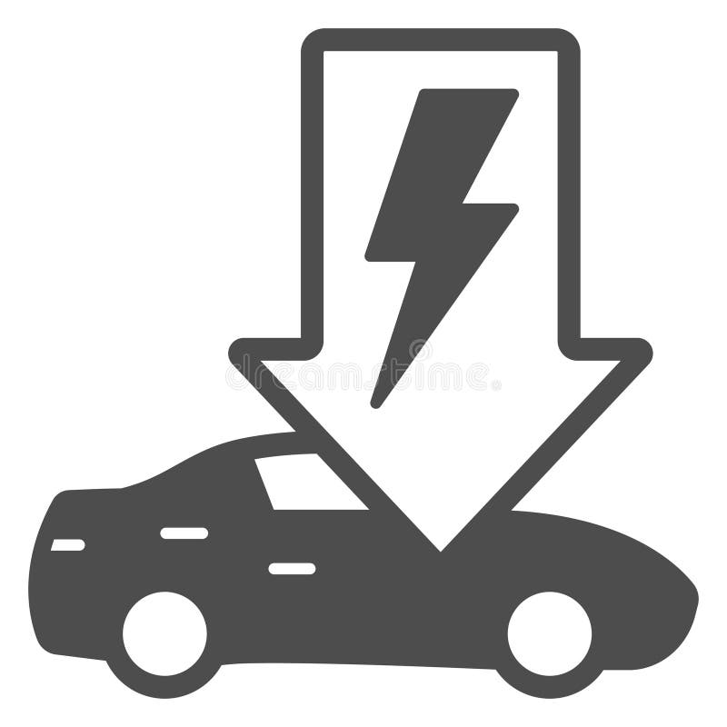 Electric Car and Lightning Arrow Solid Icon, Ecological Energy Source ...