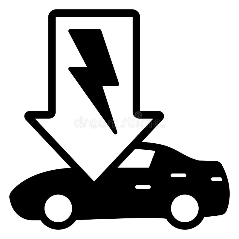 Electric Car and Lightning Arrow Solid Icon, Ecological Energy Source ...