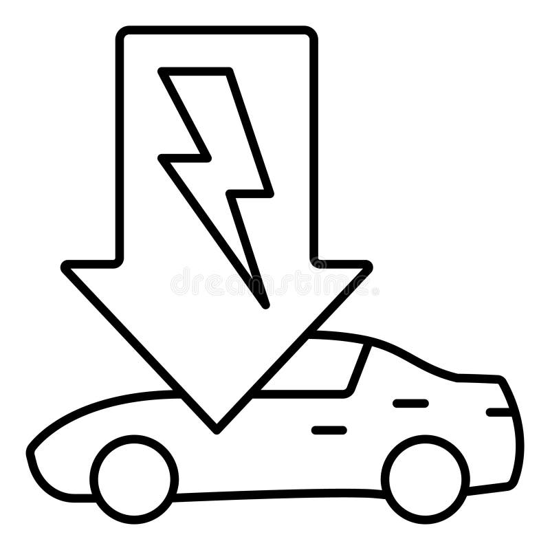Electric Car and Lightning Arrow Thin Line Icon, Ecological Energy ...