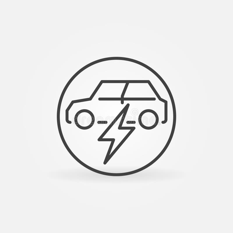 Electric Car with Lightning Vector Thin Line Round Icon Stock ...