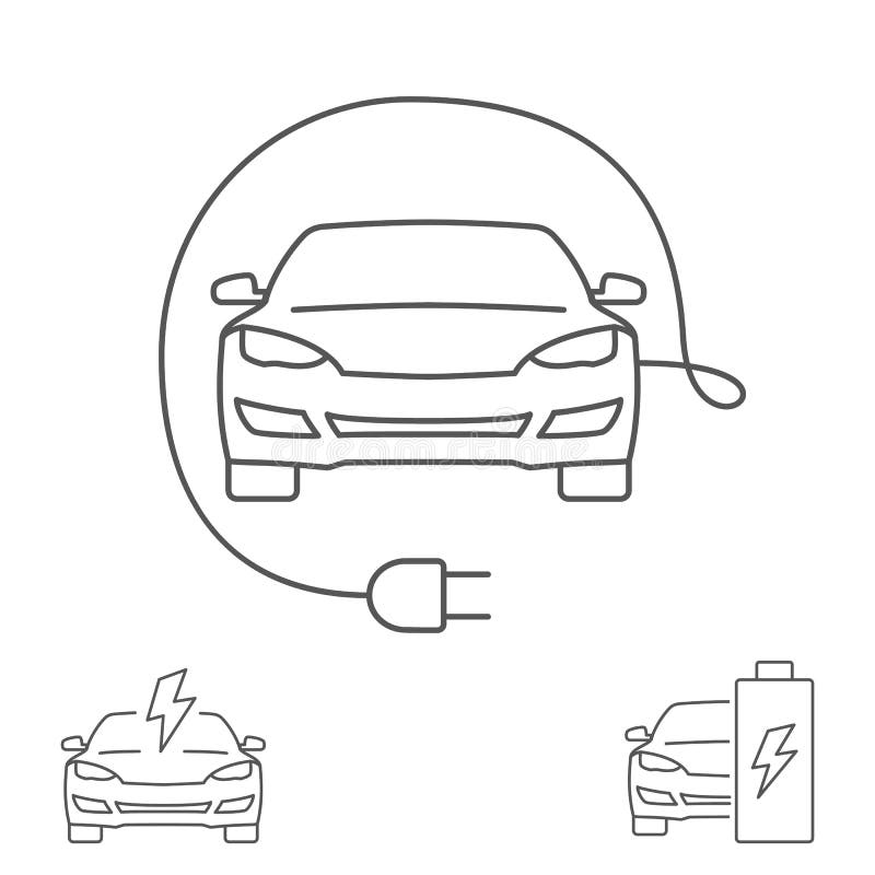 Electric Car Line Icon in Flat Design Stock Vector - Illustration of ...