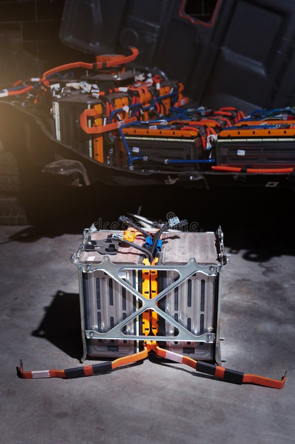 Electric Car Lithium Power Cell with Power Connections in Front of ...