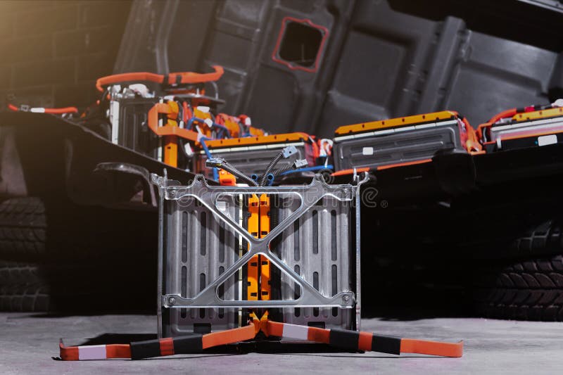 Electric Car Lithium Power Cell with Power Connections in Front of ...