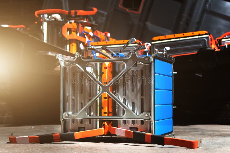 Electric Car Lithium Power Cell with Power Connections in Front of ...