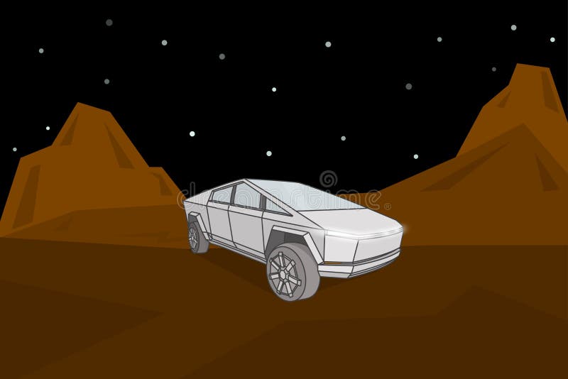 Electric Car on Mars. New Pickup. Cyber Future. Vector Illustration ...