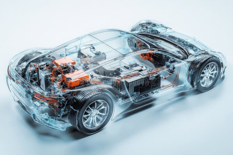 Electric Car Model with Internal Components Stock Image - Image of ...