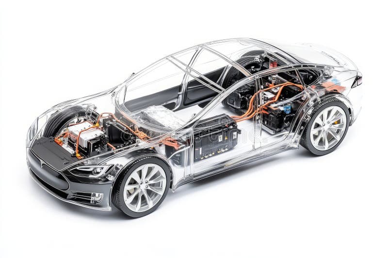 Electric Car Model with Internal Components Stock Image - Image of ...