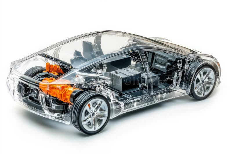 Electric Car Model with Internal Components Stock Image - Image of ...
