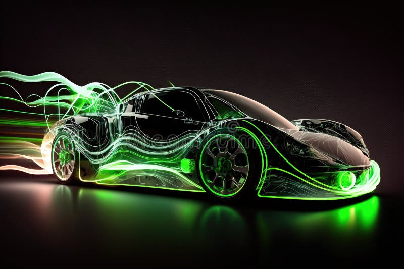 Electric Car with Neon Light. Generative AI Stock Illustration ...