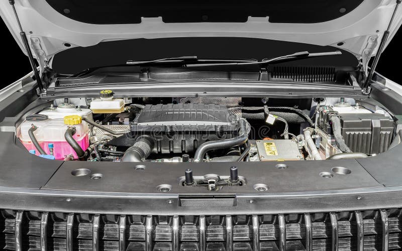 Electric car open the hood stock photo. Image of automobile - 377149918