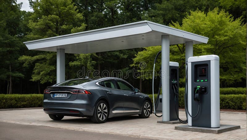 Electric Car Plug in Charging Station. Environmental and Eco Friendly ...